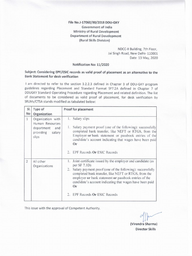 Notification - 11 - 2020 - Considering ESIC For Desk Verification | PDF