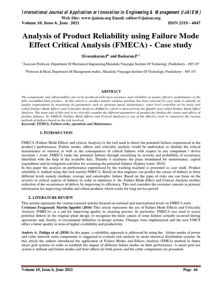Analysis of Product Reliability Using Failure Mode Effect Critical Analysis (FMECA) - Case Study ...
