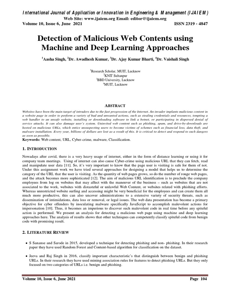 Detection of Malicious Web Contents Using Machine and Deep Learning ...