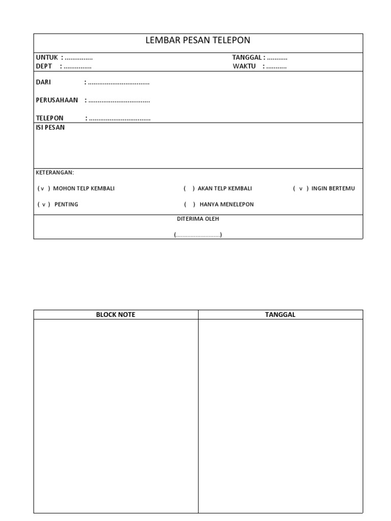 Lembar Pesan Telepon | PDF