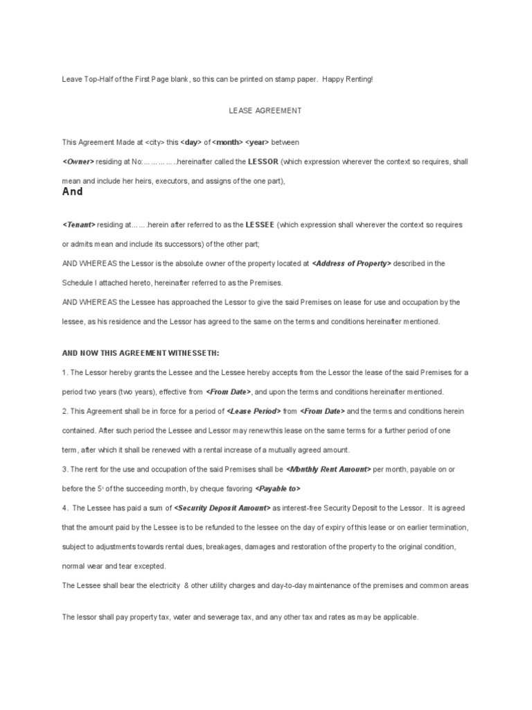 Draft Lease Agreement | Download Free PDF | Lease | Civil Law (Legal ...