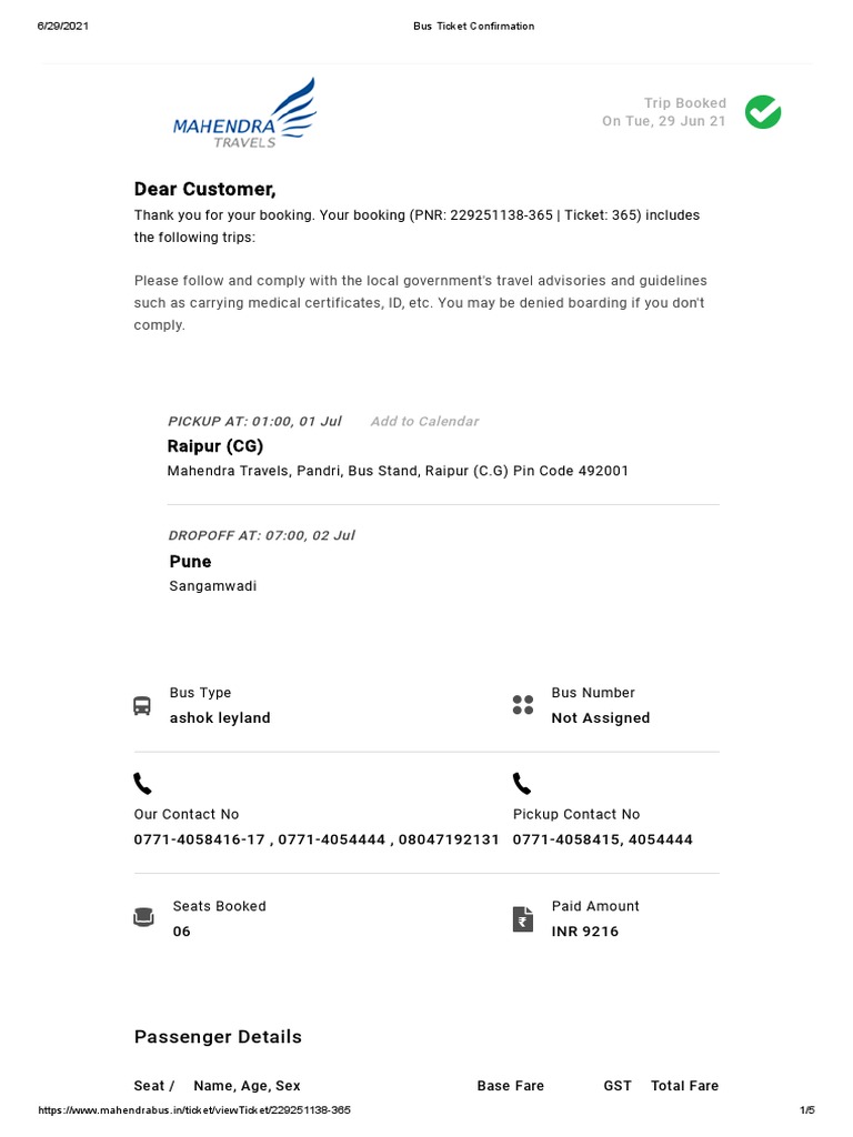 Bus Ticket Confirmation PART 2 | PDF | Business