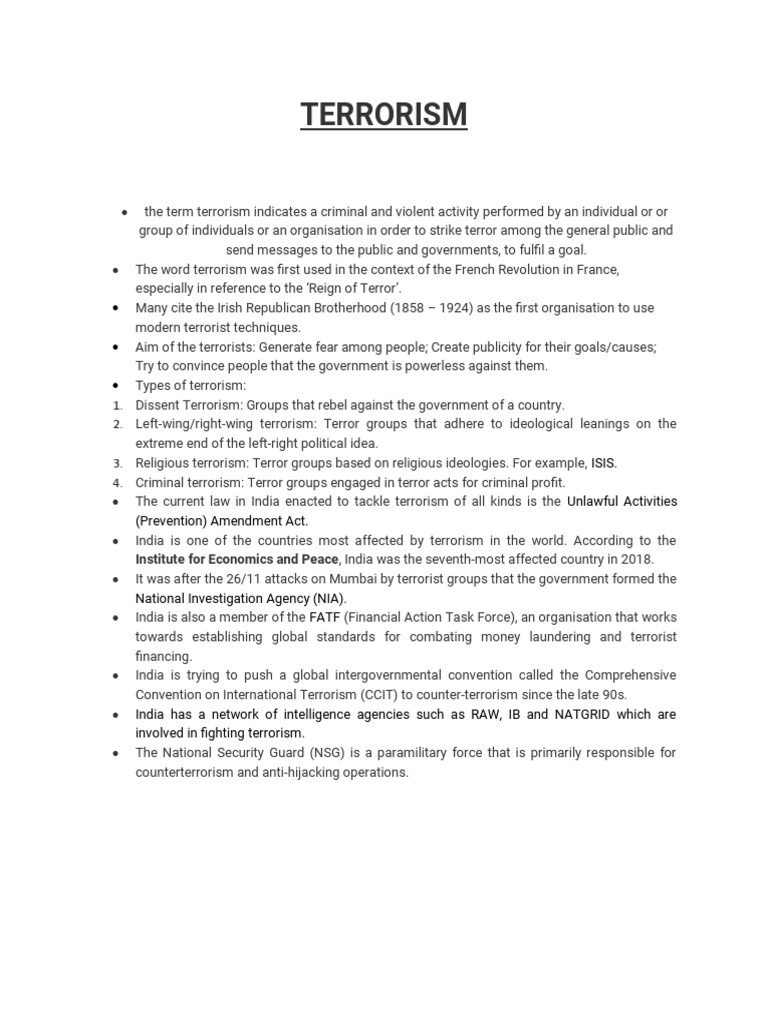 Terrorism Assignment | PDF | Finance & Money Management | Social Science