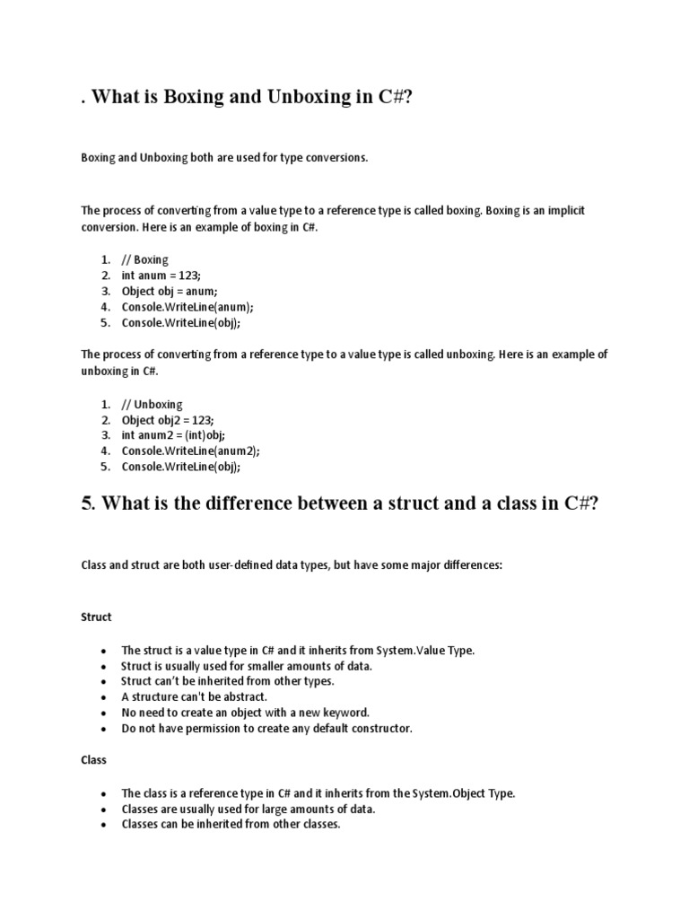 What Is Boxing and Unboxing in C#?: Struct | PDF | Class (Computer ...