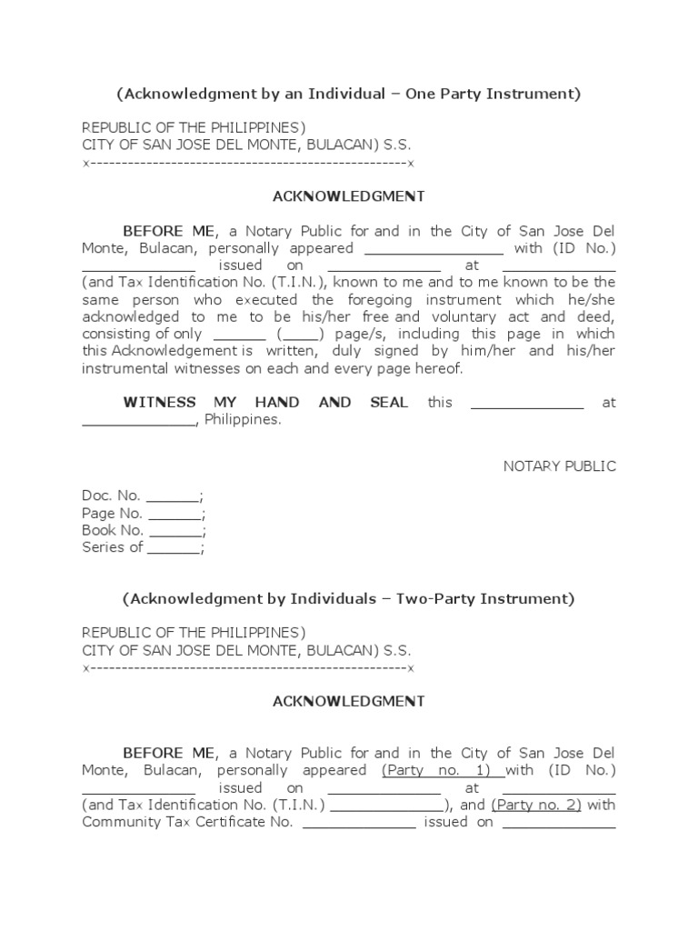 Acknowledgment | PDF | Notary Public | Practice Of Law