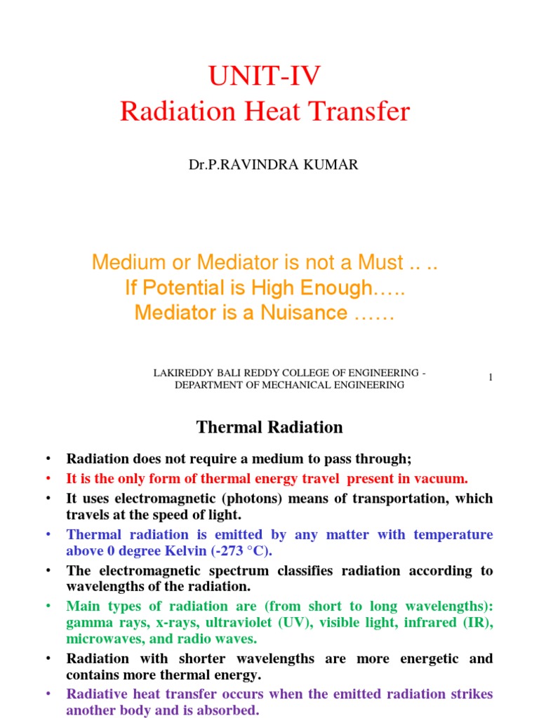 Radiation Heat Transfer | PDF | Electromagnetic Spectrum ...