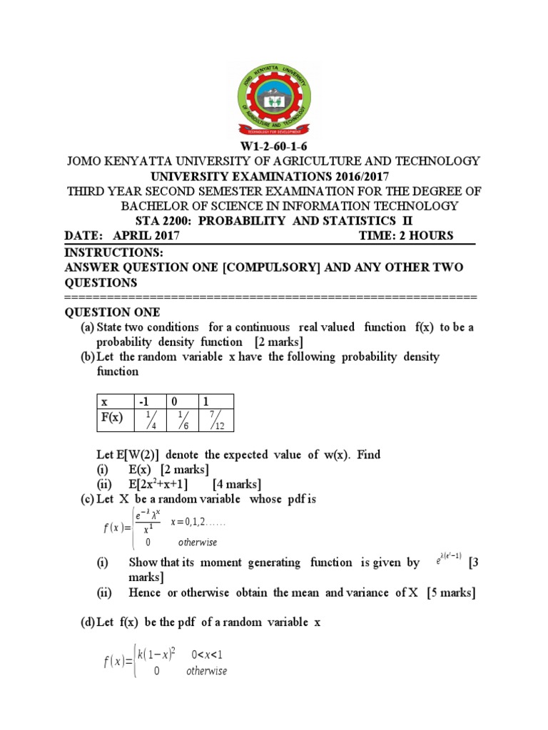 Analysis of Exam Questions on Probability Distributions and Functions ...