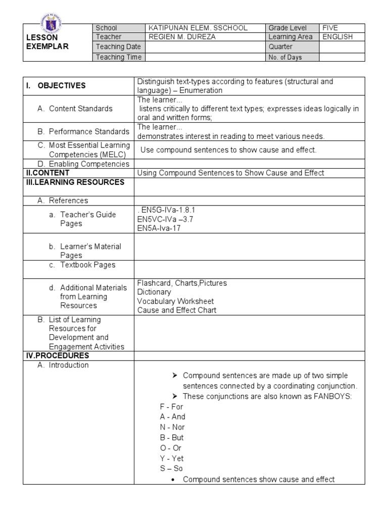 Cot 2021 English LP Compound Sentence Cause and Effect | PDF ...