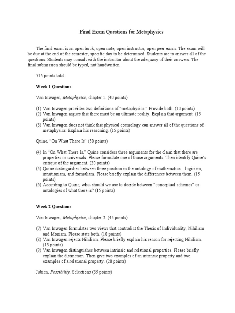 19.05.23 Final Exam Questions For Metaphysics | PDF | Metaphysics ...