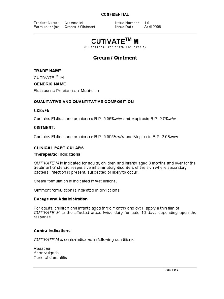 Cutivate M: Cream / Ointment | PDF | Topical Medication | Pregnancy