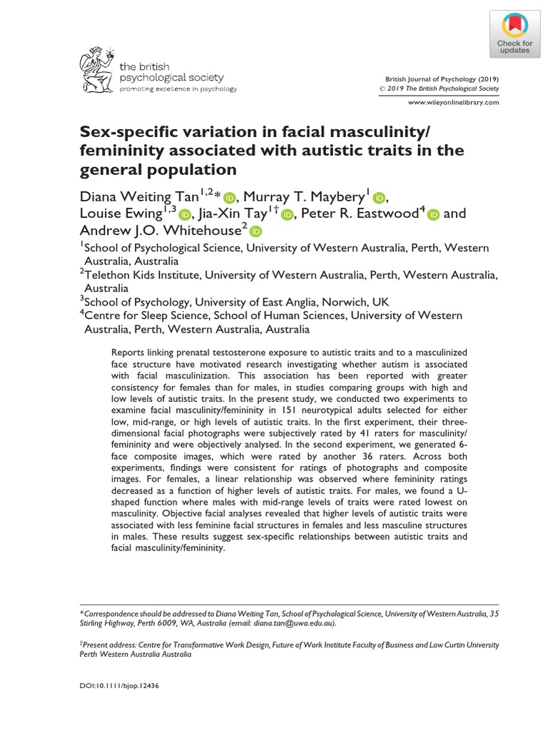 Sex Specific Variation In Facial Masculinity Femininity Associated