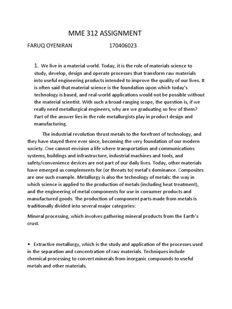 Mme 312 Assignment | PDF | Metallurgy | Metals