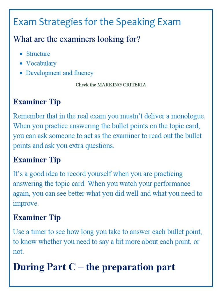 Exam Strategies For The Speaking Exam | PDF | Phrase | Languages