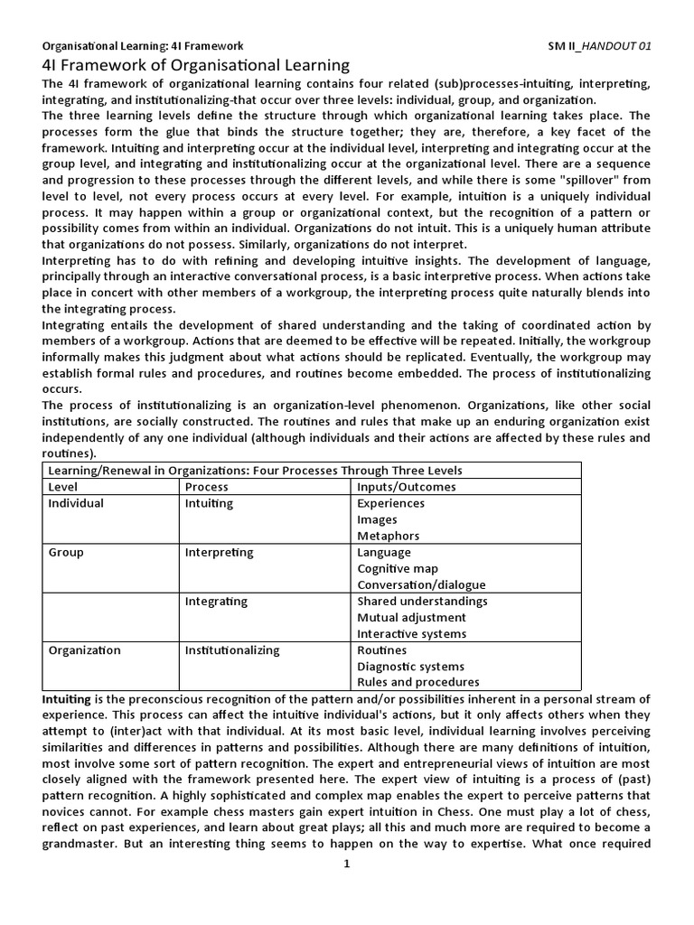 SM II-HANDOUT 01-Organisational Learning | PDF | Expert | Intuition