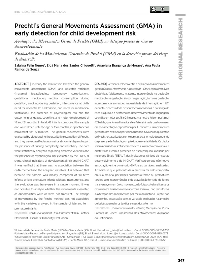 Evaluación de Los Movimientos Generales de Prechtl (GMA) en La ...