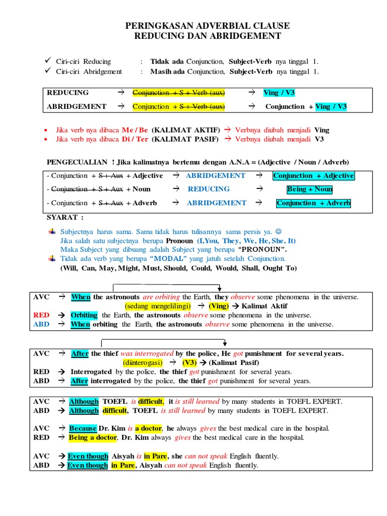 Peringkasan Adv Clause | PDF | Verb | Adverb