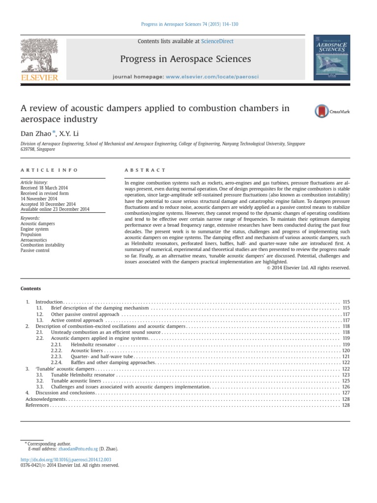 Acoustic Dampers in Aerospace Combustion | PDF | Rocket Engine | Resonance