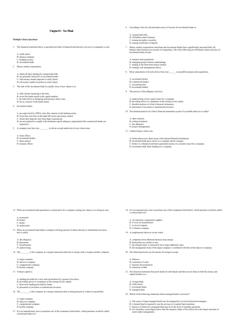 Chapter 03 - Test Bank: Multiple Choice Questions | PDF | Investment ...