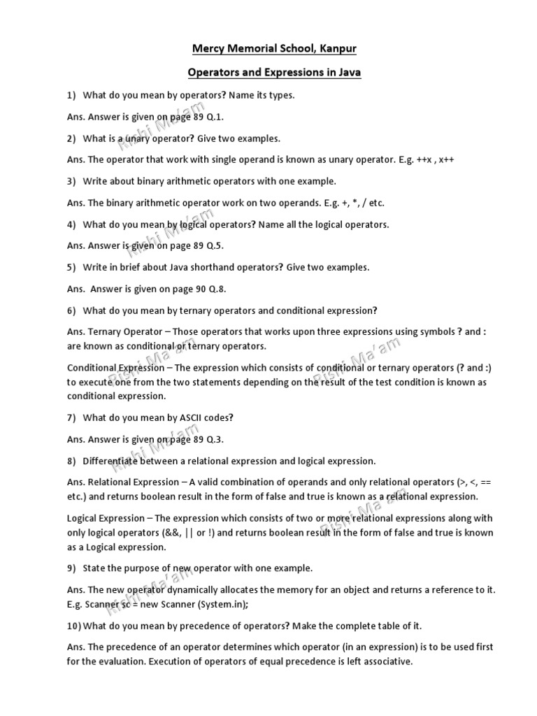 Operators and Expressions in Java | PDF | Software Engineering ...