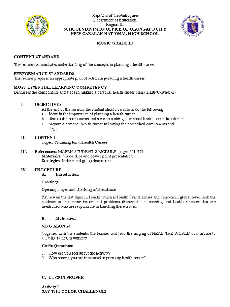 Health Career Planning Guide for Students | PDF | Teachers | Learning