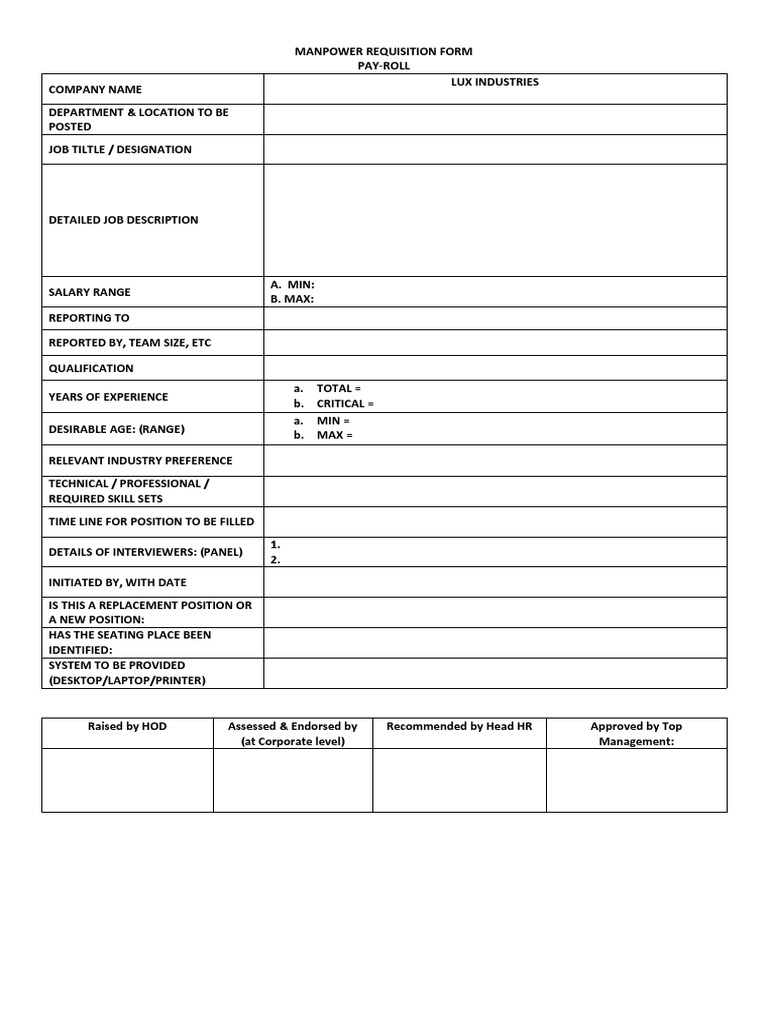 Manpower Requision Form-New | PDF