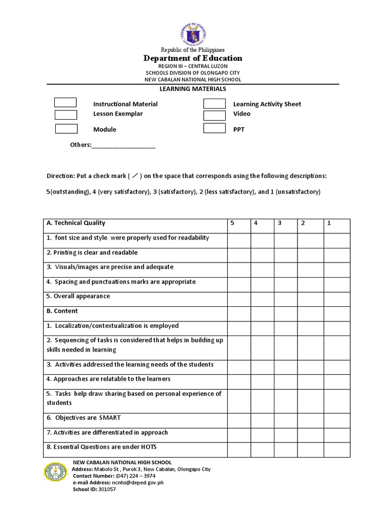 Learning Materials Evaluation Form | PDF | Learning | Behavior Modification