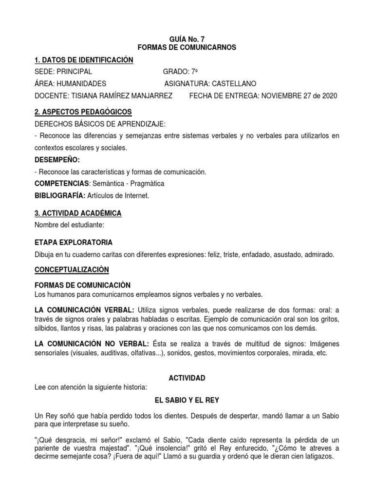GUÍA No. 7 SEPTIMO GRADO. FORMAS DE COMUNICARNOS | PDF | Comunicación ...