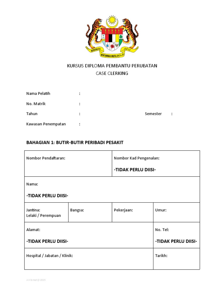 New Format Case Clerking - Pembantu Perubatan 2020 | PDF