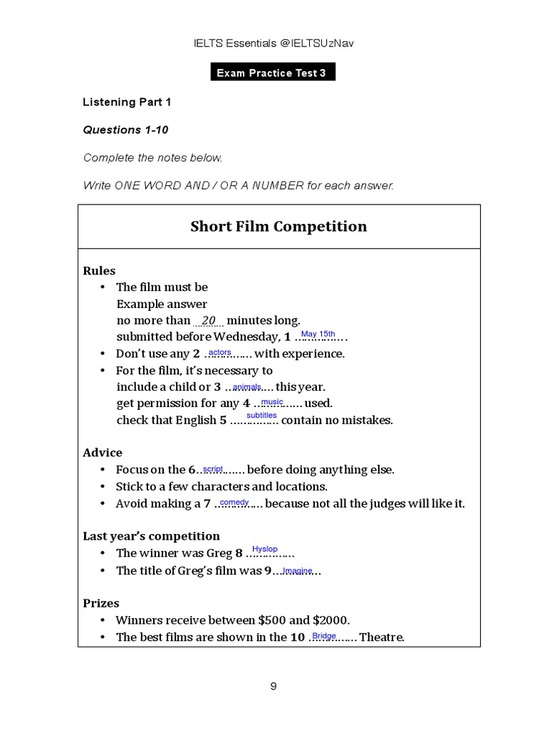 Short Film Competition: Listening Part 1 | PDF | International English ...