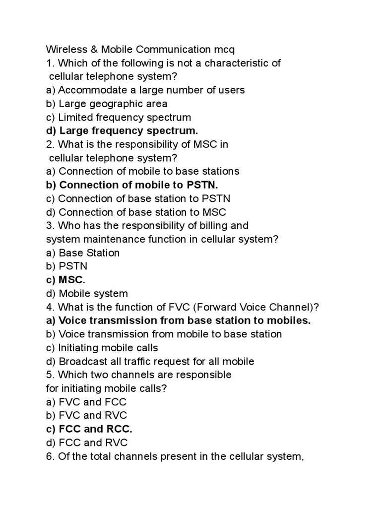 Wireless MCQ | PDF | Cellular Network | Radio Resource Management