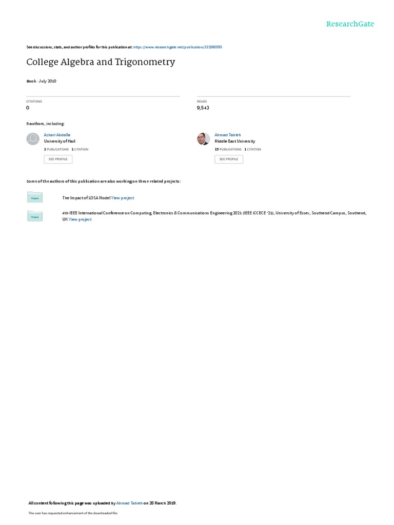 College Algebra and Trigonometry: July 2010 | PDF