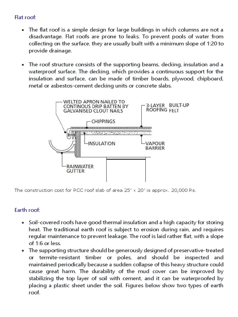 Flat Roof:: The Construction Cost For RCC Roof Slab of Area 25 X 20 Is ...