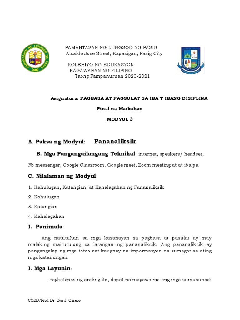 PAGBASA AT PAGSULAT Modyul 6 | PDF