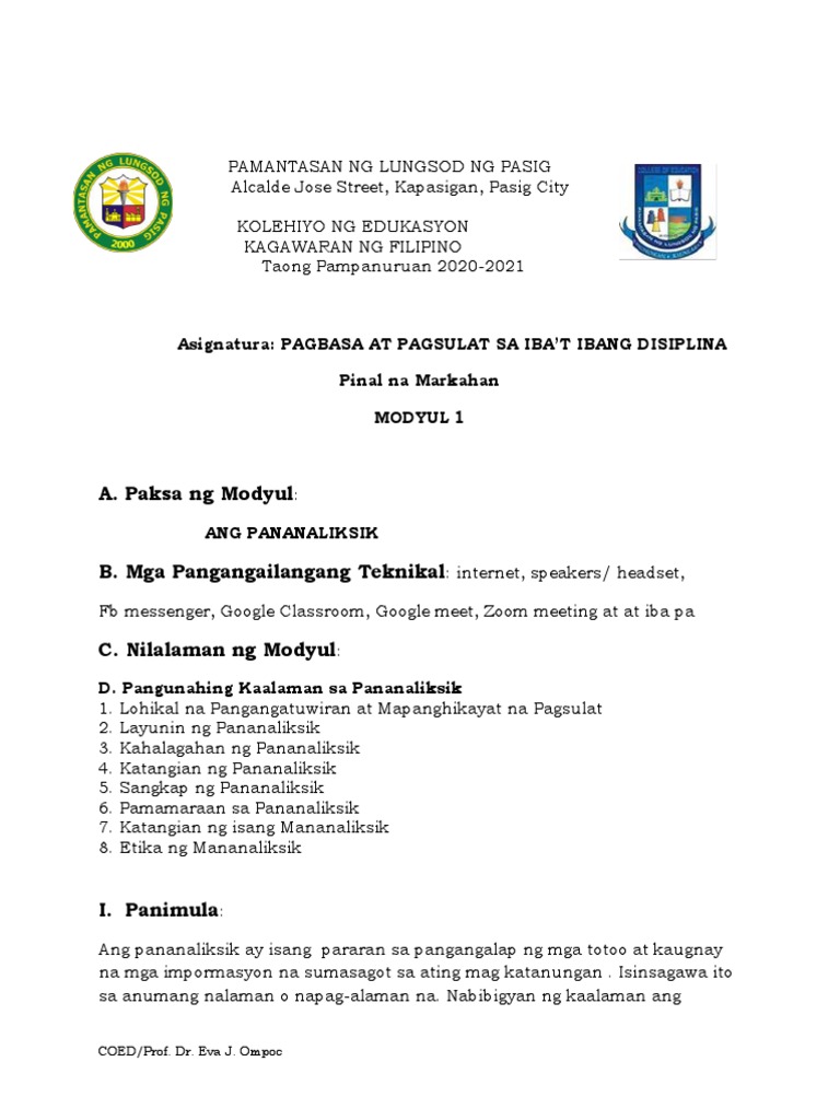 PAGBASA AT PAGSULAT Modyul 8 | PDF