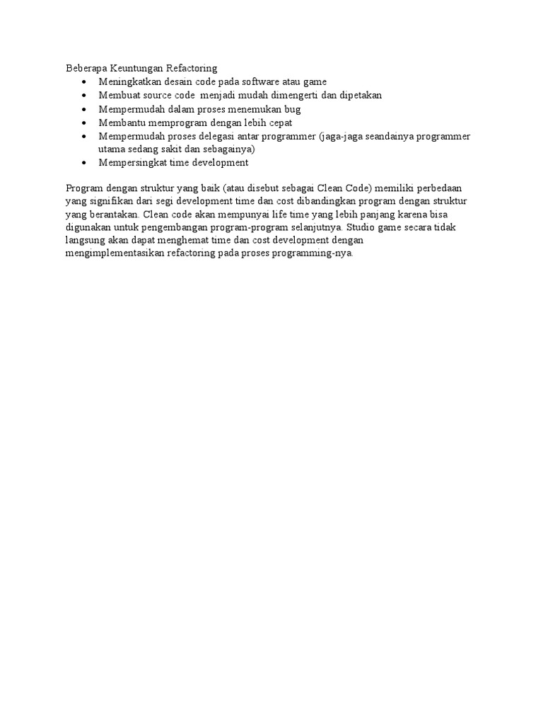 Beberapa Keuntungan Refactoring | PDF