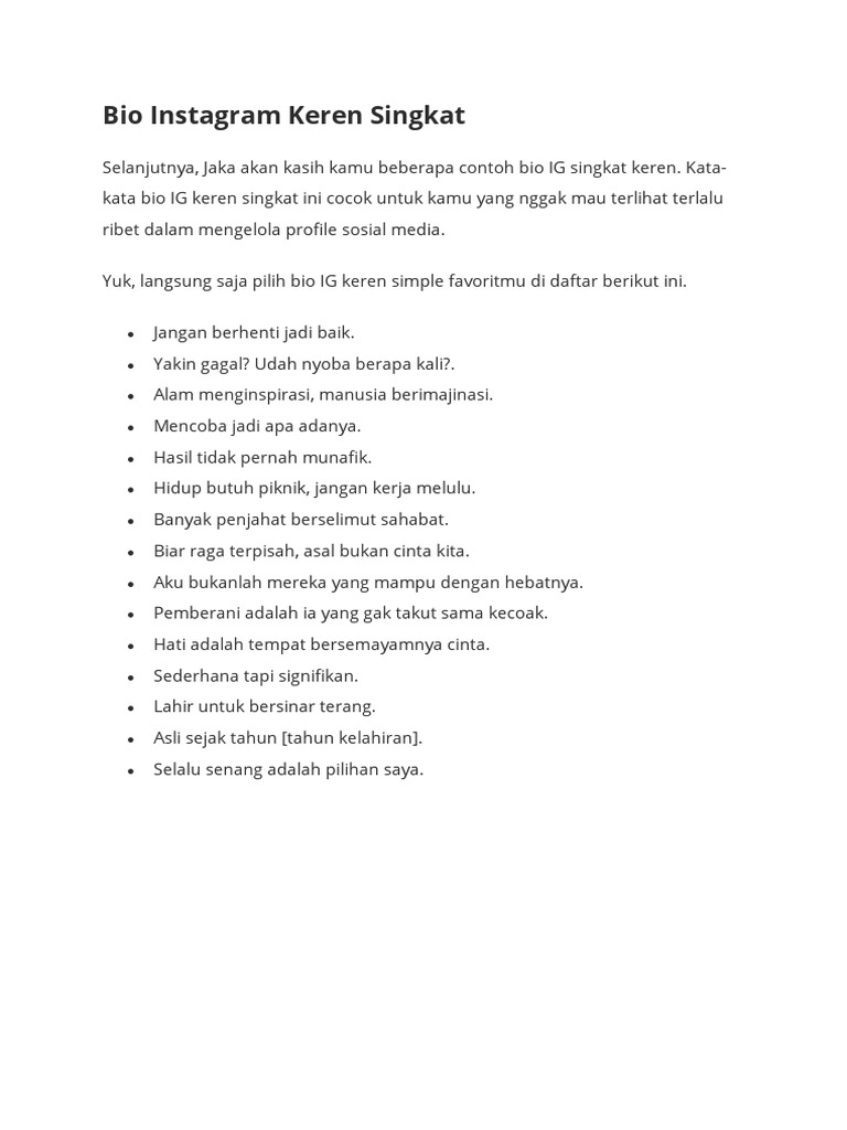 Bio Instagram Keren Singkat | PDF