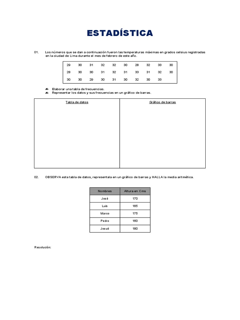 Ejercicios de Estadística para Sexto Grado | PDF
