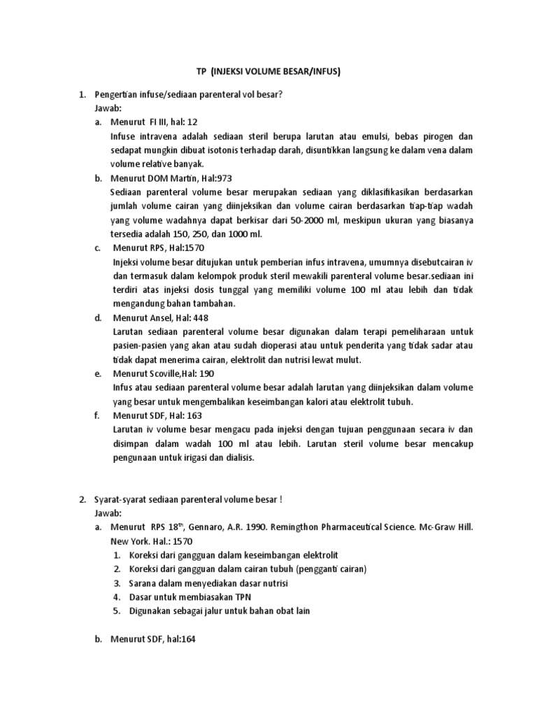 TP (Injeksi Volume Besar/Infus) | PDF