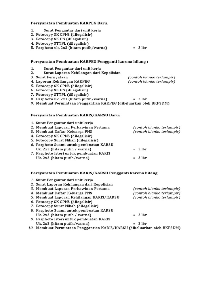Persyaratan Pembuatan Karpeg | PDF
