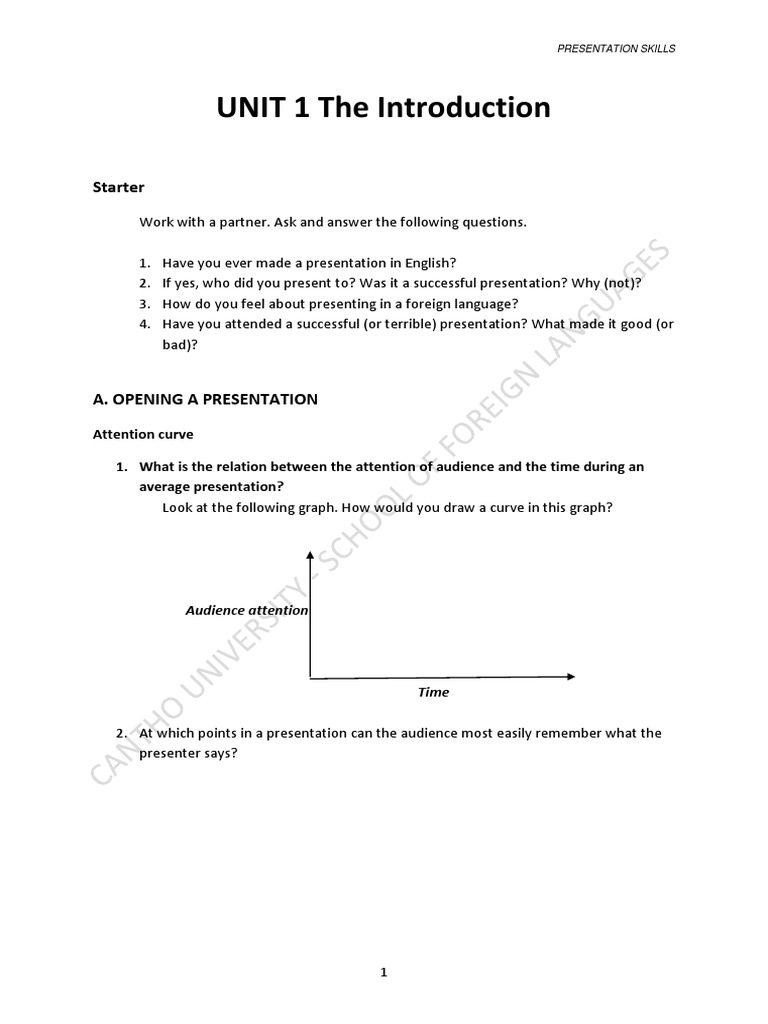 UNIT 1 The Introduction: Starter | PDF | Body Language | Communication