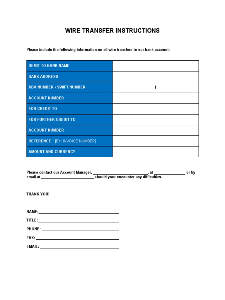Wire Transfer Instructions Form | PDF
