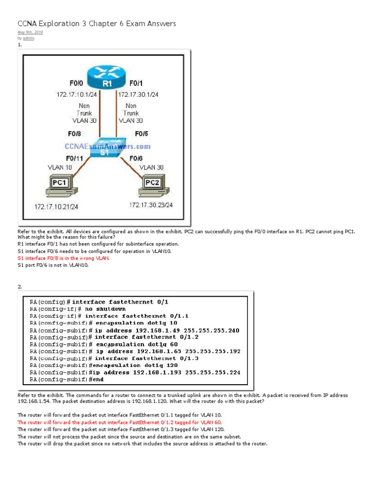 Ccna Exploration 3 Chapter 6 Exam Answers May 9th 2010 By Admin Pdf