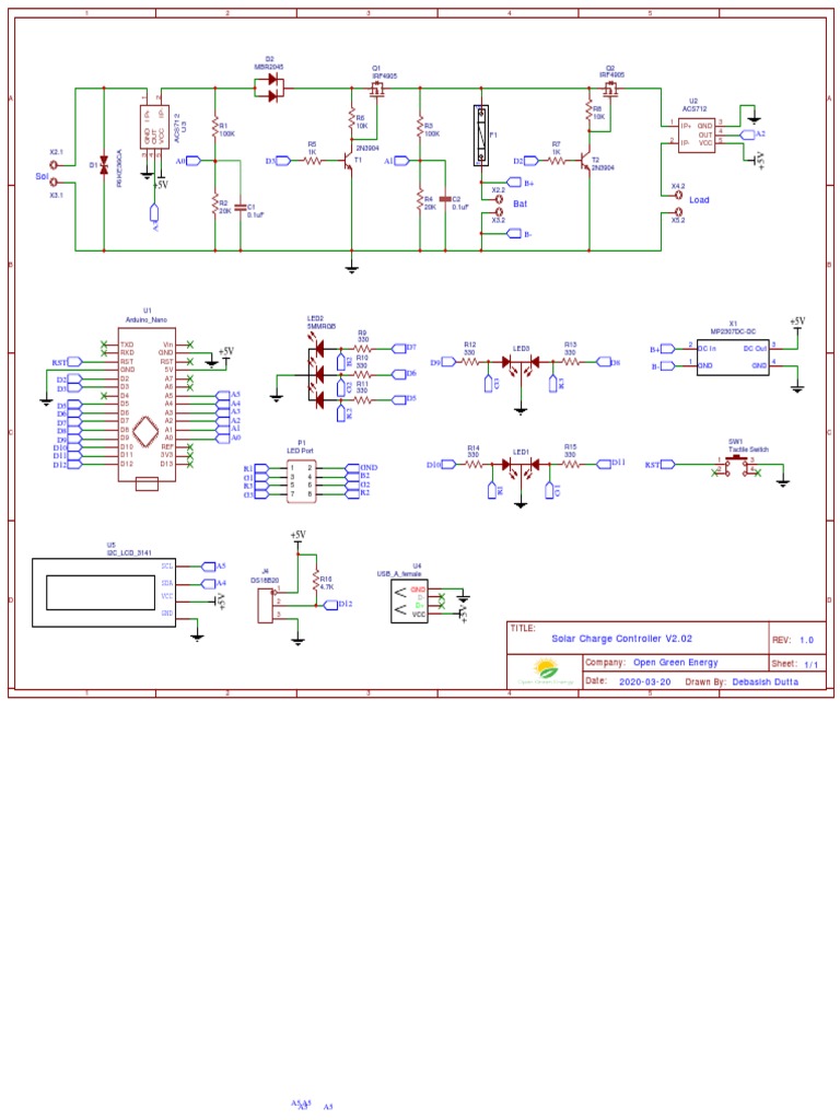 Schematic Arduino+Solar+Charge+Controller+V2.0 Sheet 1 20200320104815 | PDF