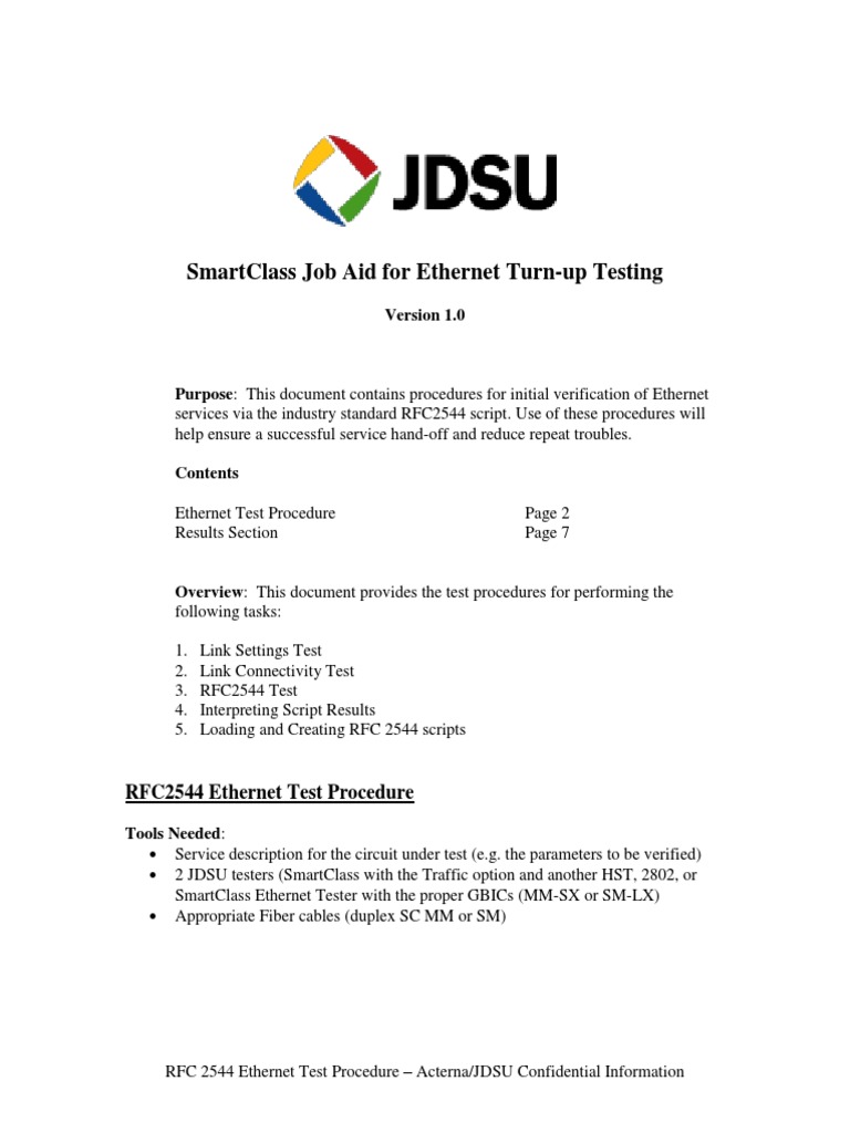 Smartclass Job Aid For Ethernet Turn-Up Testing: Rfc2544 Ethernet Test ...