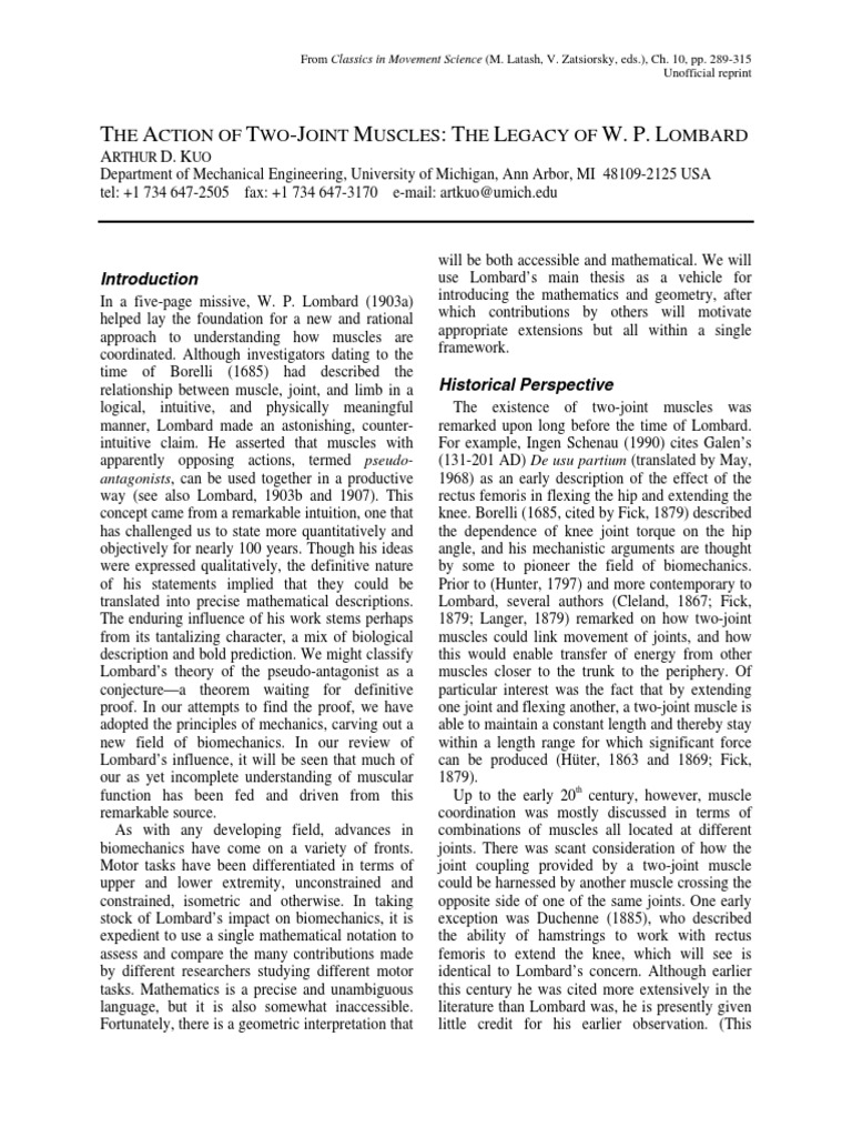 The Action of Two-Joint Muscles | PDF | Torque | Acceleration