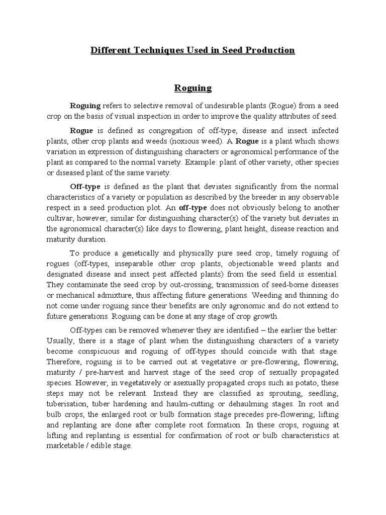 Techniques Used in Seed Production | PDF | Horticultural Techniques ...