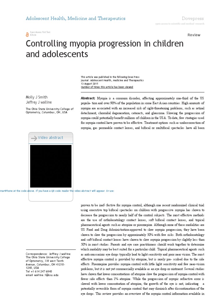 Controlling Myopia Progression in Children and Adolescents | PDF ...