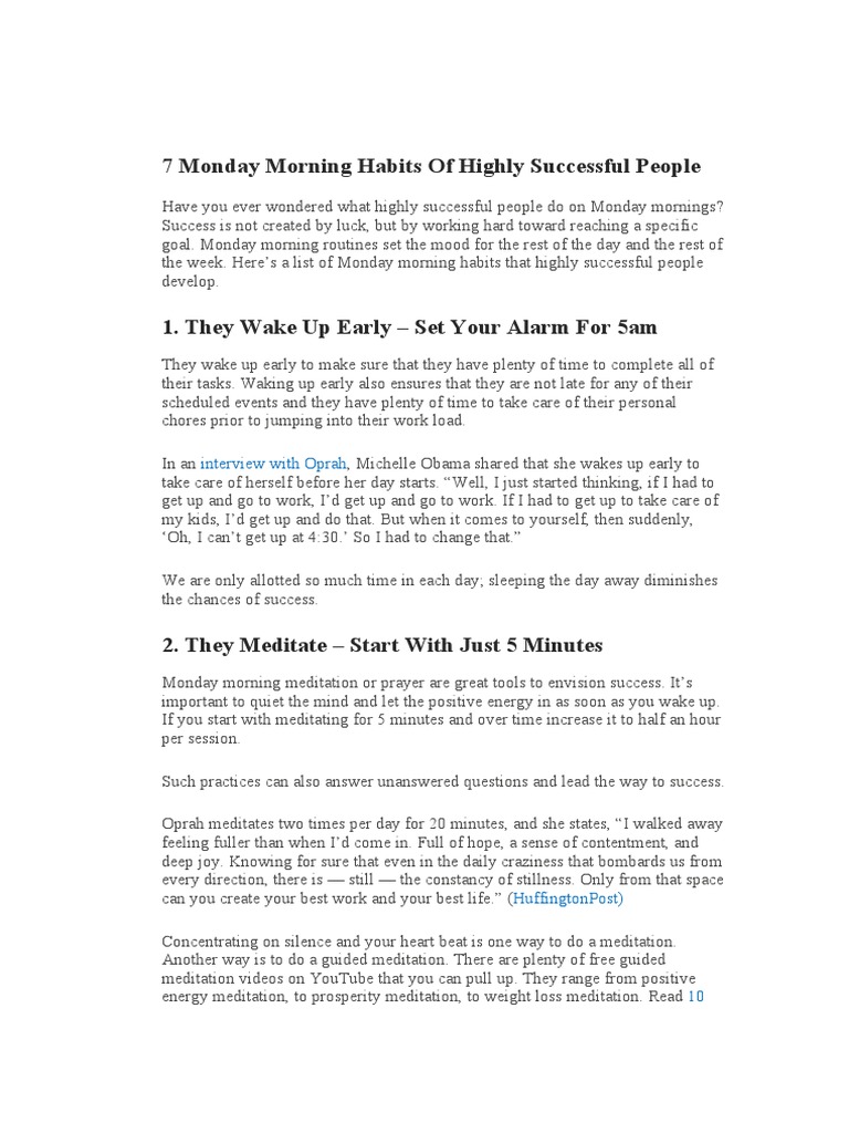 7 Monday Morning Habits of Highly Successful People | PDF | Fruit | Foods