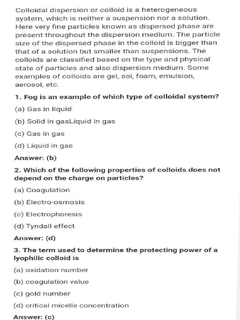Examples of Colloids Are Gel, Sol, Foam, Emulsion,: (A) Coagulation ...