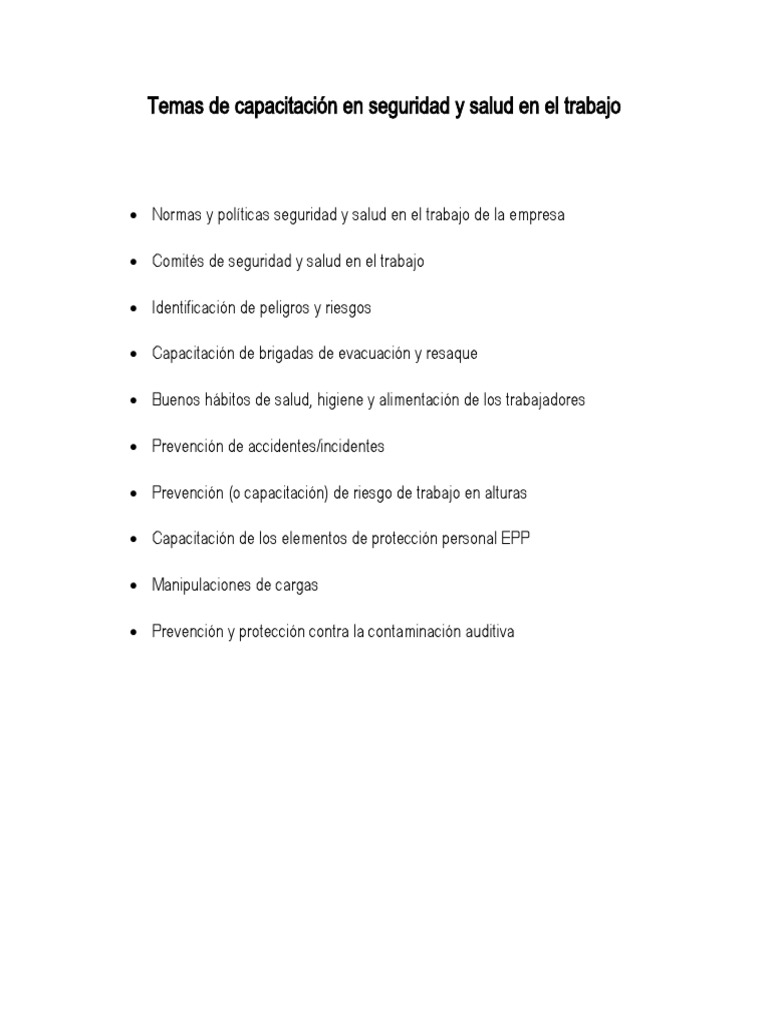 Capacitación en Seguridad y Salud Laboral | PDF